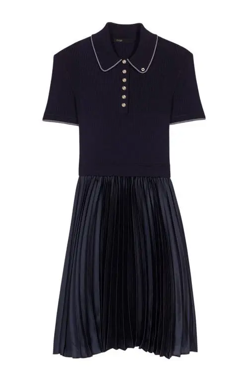 Maje Mini Pleated Polo Collar Dress