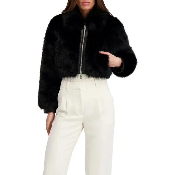 LYLA GRANT Fur-free Fox Zip Bolero - Black/black