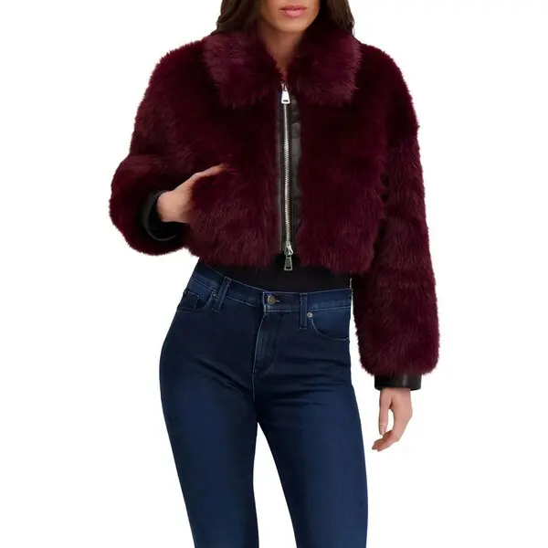 LYLA GRANT Fur-free Fox Zip Bolero - Wine/black