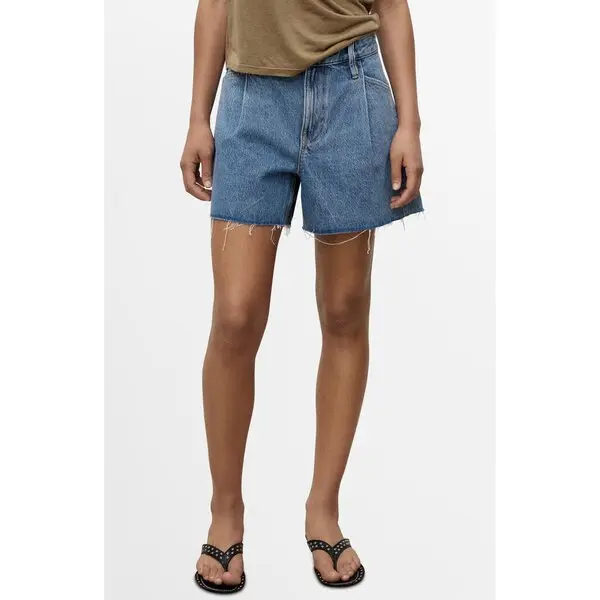 Mango Frayed Hem Denim Shorts - Medium Blue