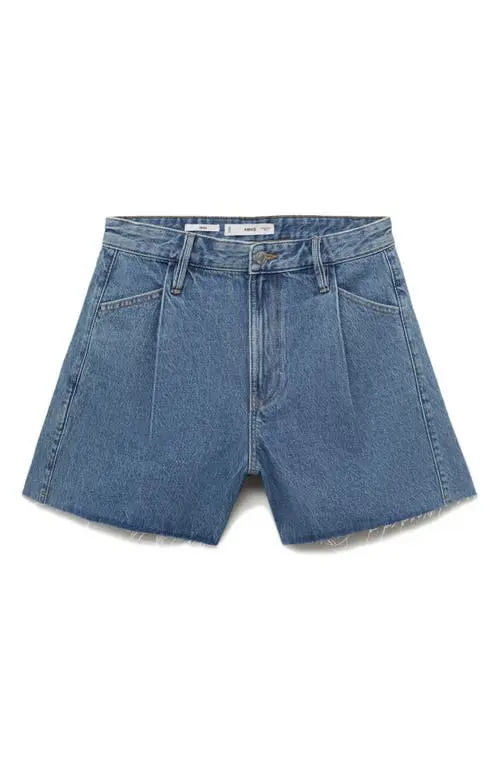 Mango Frayed Hem Denim Shorts - Medium Blue