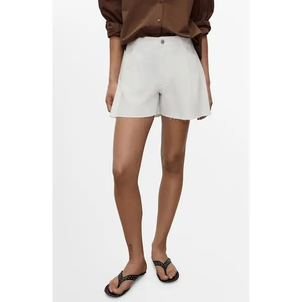 Mango Frayed Hem Denim Shorts - White