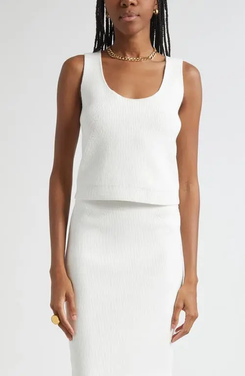 St. John Scoop Neck Rib Knit Shell - Bright White