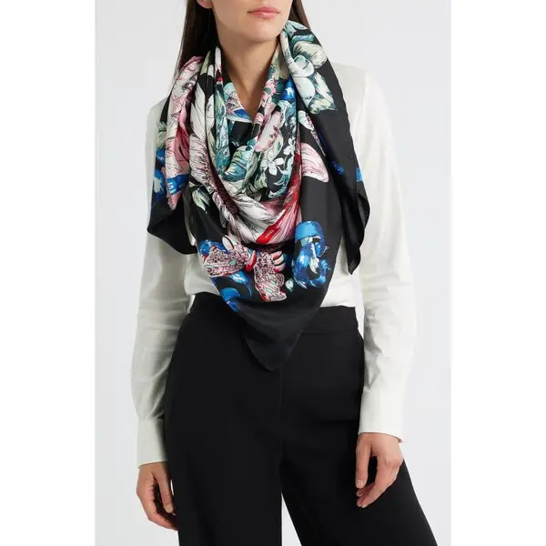 Tasha Butterfly Floral Scarf - Black