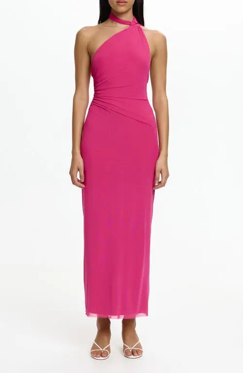 Significant Other Avni Asymmetric Halter Neck Mesh Gown - Berry