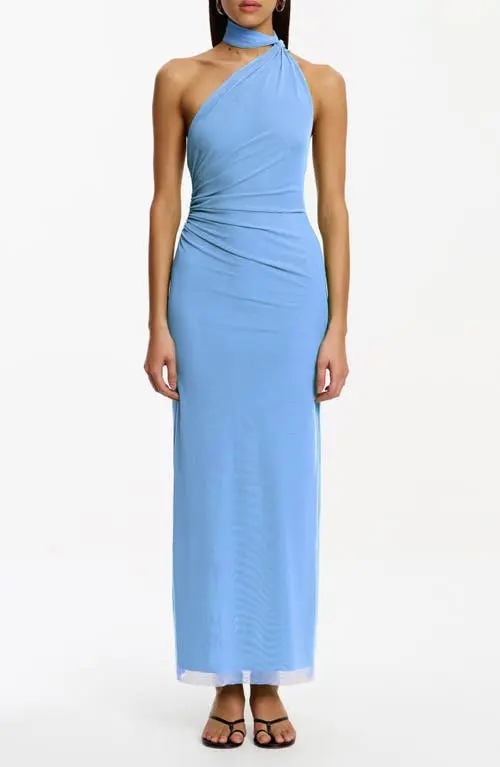 Significant Other Avni Asymmetric Halter Neck Mesh Gown - Cornflower