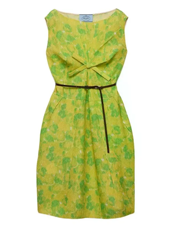 Prada Floral-print Mini Dress With Bow Detail