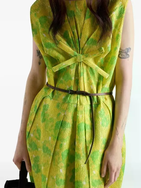 Prada Floral-print Mini Dress With Bow Detail