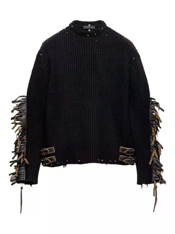 Prada Wool Crew-neck Fringe Sweater - Black