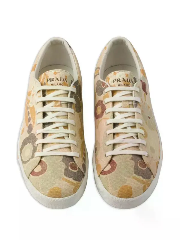 Prada Floral-print Lace-up Sneakers - Neutrals | Editorialist display picture 3