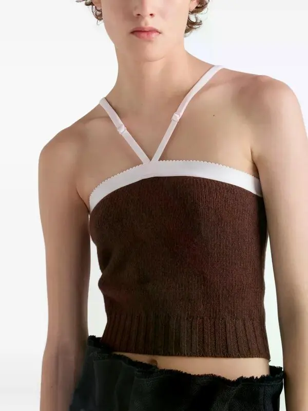 Prada Adjustable-straps Knitted Top - Brown
