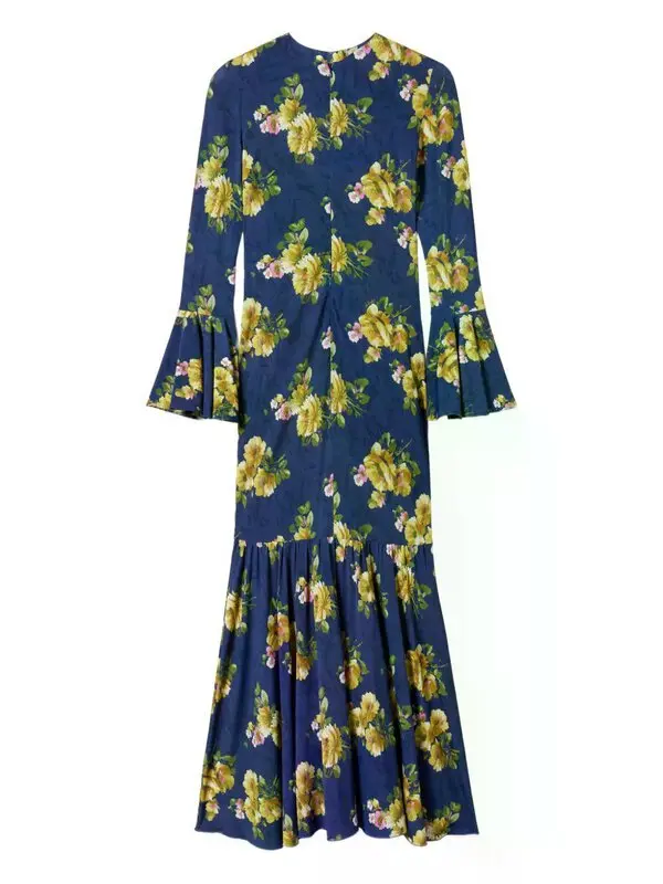 La DoubleJ Floral Bell-sleeve Midi Dress - Blue