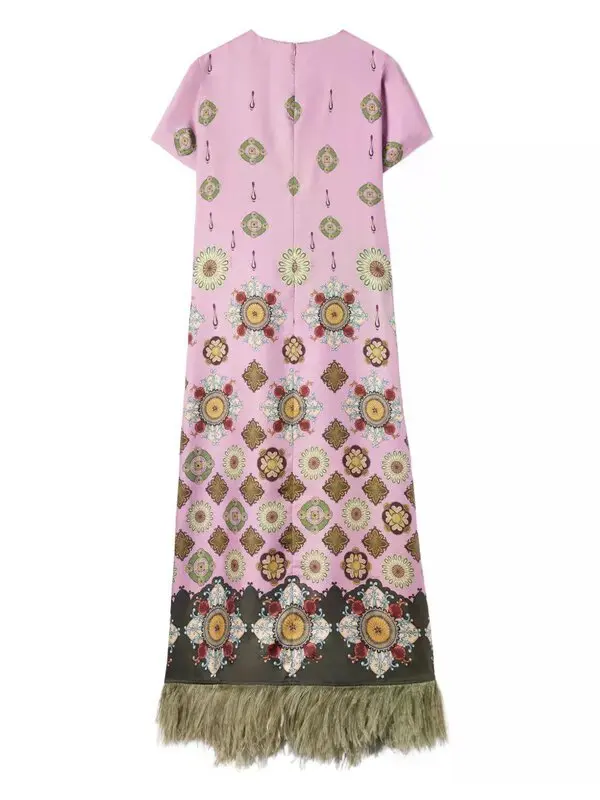 La DoubleJ Swing Feather-trimmed Maxi Dress - Pink