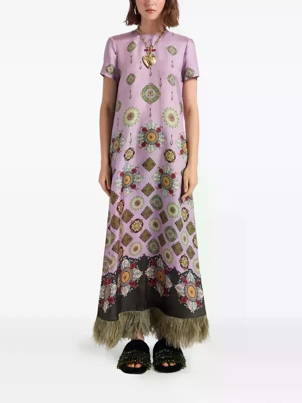 La DoubleJ Swing Feather-trimmed Maxi Dress - Pink