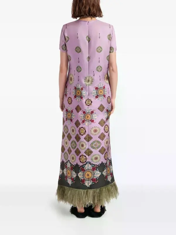 La DoubleJ Swing Feather-trimmed Maxi Dress - Pink