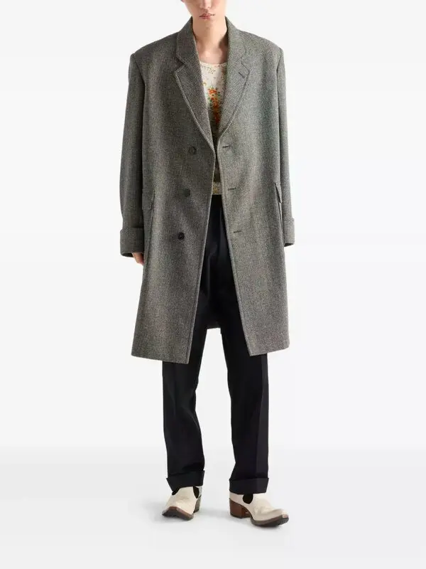 Prada Houndstooth-check Wool Single-breasted Coat