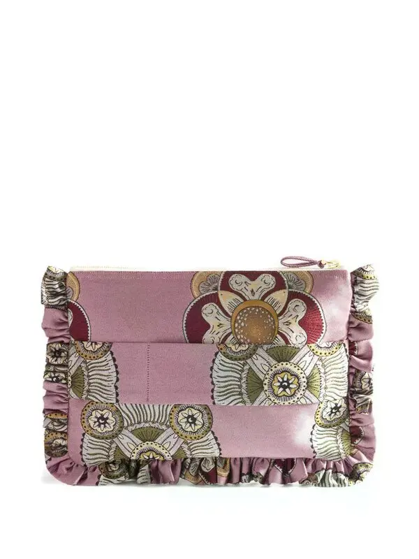 La DoubleJ Floral-print Ruffled Clutch - Pink