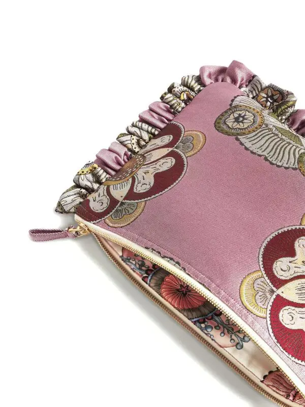 La DoubleJ Floral-print Ruffled Clutch - Pink