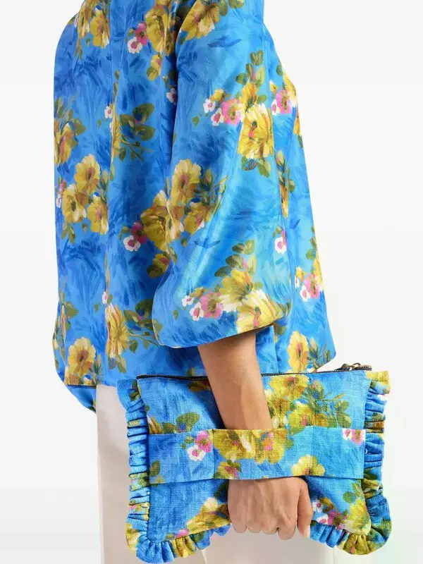 La DoubleJ Floral-print Ruffled Clutch - Blue