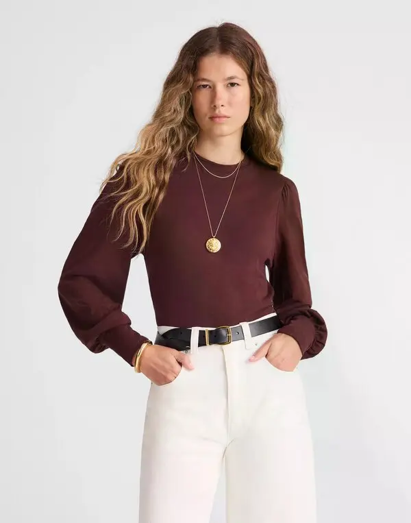 Madewell Smocked Long-sleeve Top - Chocolate Raisin