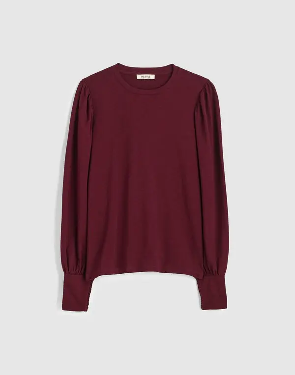 Madewell Smocked Long-sleeve Top - Chocolate Raisin