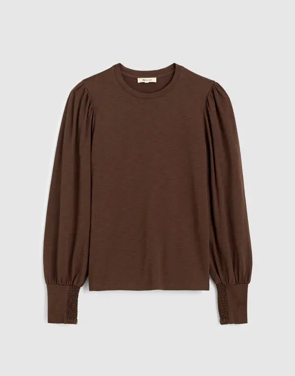 Madewell Smocked Long-sleeve Top - Roasted Chicory