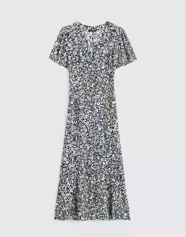 Women's Button-Front Flutter-Sleeve Midi Dress in Floral - Size 00 | Madewell