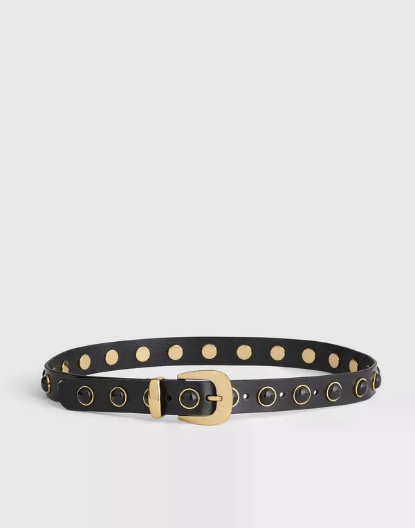 Madewell Cabochon-studded Leather Belt - True Black Multi