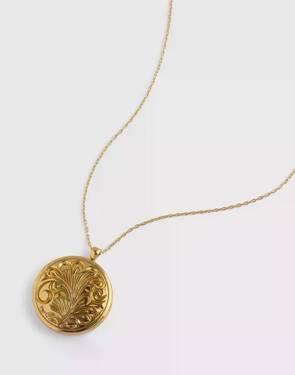 Madewell Engraved Locket Pendant Necklace - Antique Gold