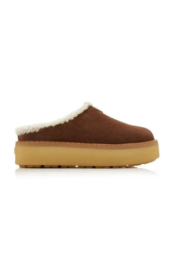 Prada Shearling Platform Mules - Brown