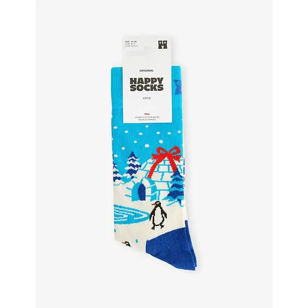 Happy Socks Penguins Crew-length Cotton-blend Socks - White