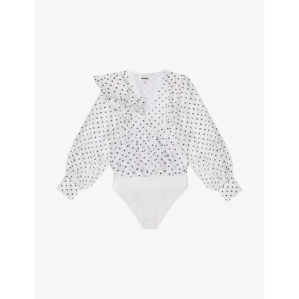 RO&ZO Spotted Ruffled Stretch-woven Bodysuit