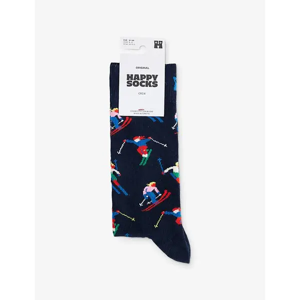 Happy Socks Skiing Crew-length Cotton-blend Socks - Navy