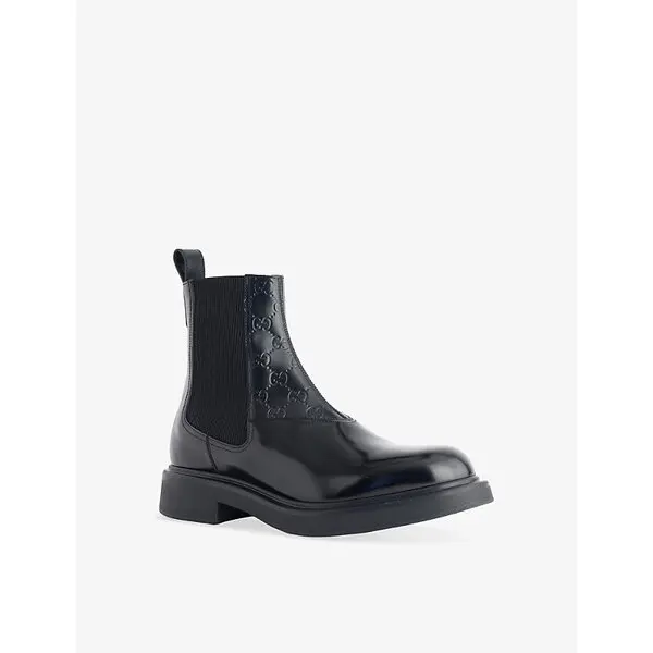 Gucci Enki Monogram Leather Ankle Boots - Black