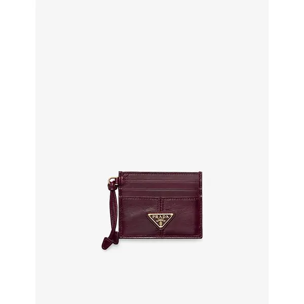 Prada Triangle-logo Leather Card Holder - Burgundy