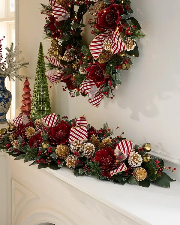 Neiman Marcus Classic Christmas Mantel Garland, 46 - One-color