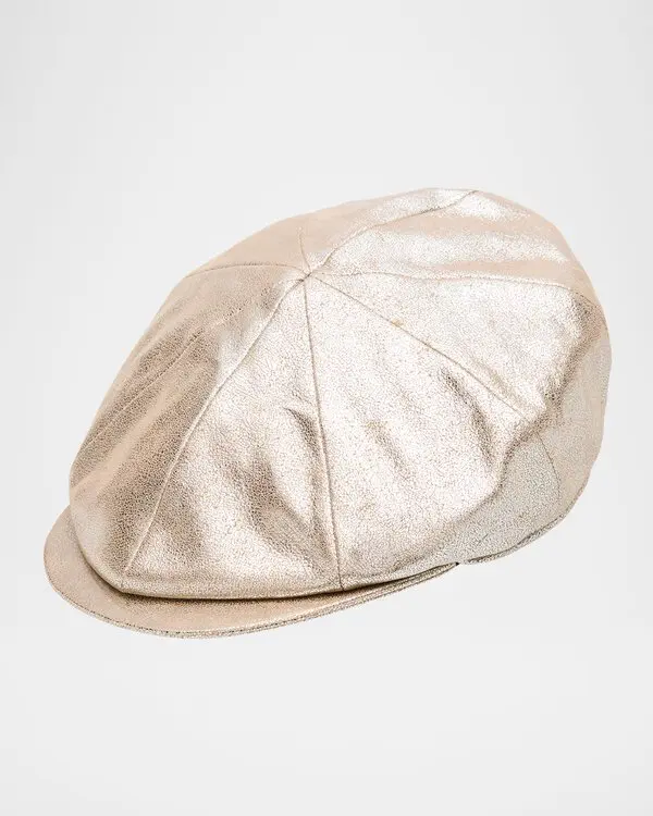 Brunello Cucinelli Metallic Leather Beret - C9048 Argento Beige