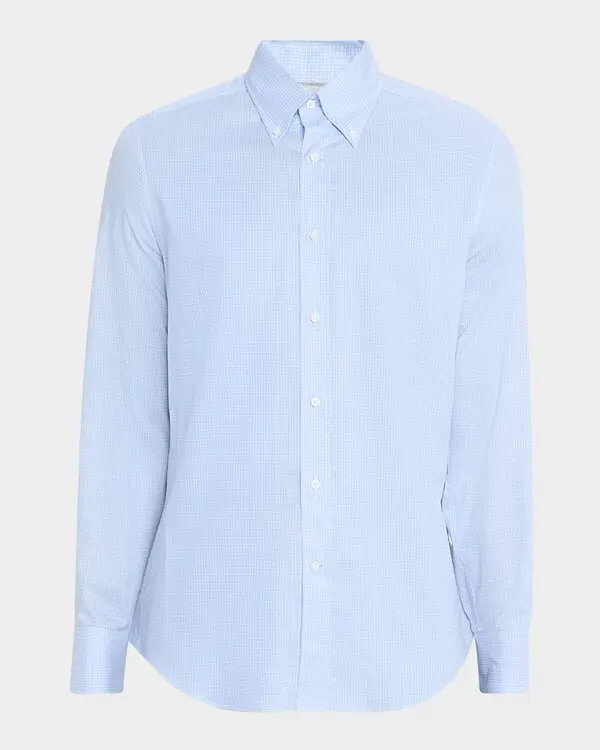 Brunello Cucinelli Micro Grid Check Shirt - Light Blue