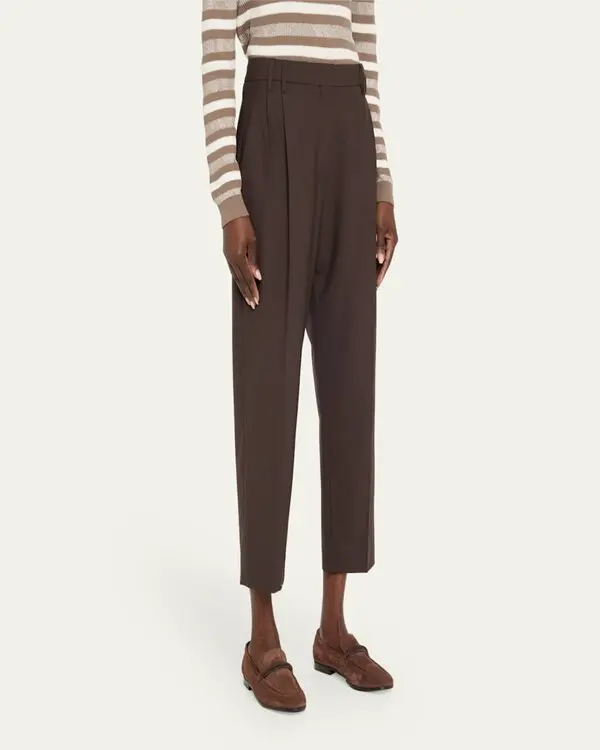 Brunello Cucinelli Slouchy Pleated Tropical Wool Pants