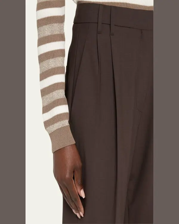 Brunello Cucinelli Slouchy Pleated Tropical Wool Pants