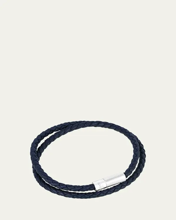 Tateossian Pop Rigato Leather Bracelet - Navy