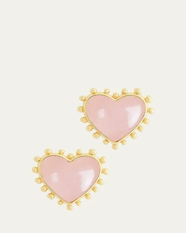 ANABEL ARAM JEWELRY Heart Stone Stud Earrings - Rosequartz
