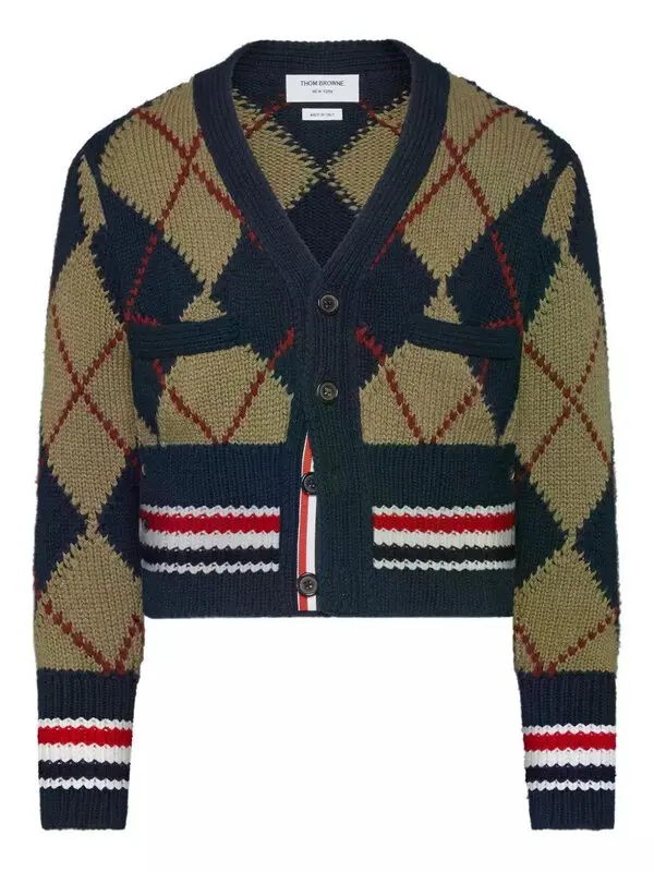 Thom Browne Argyle-intarsia V-neck Wool Cardigan - Blue