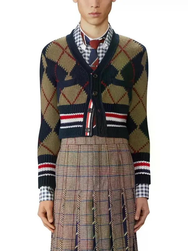Thom Browne Argyle-intarsia V-neck Wool Cardigan