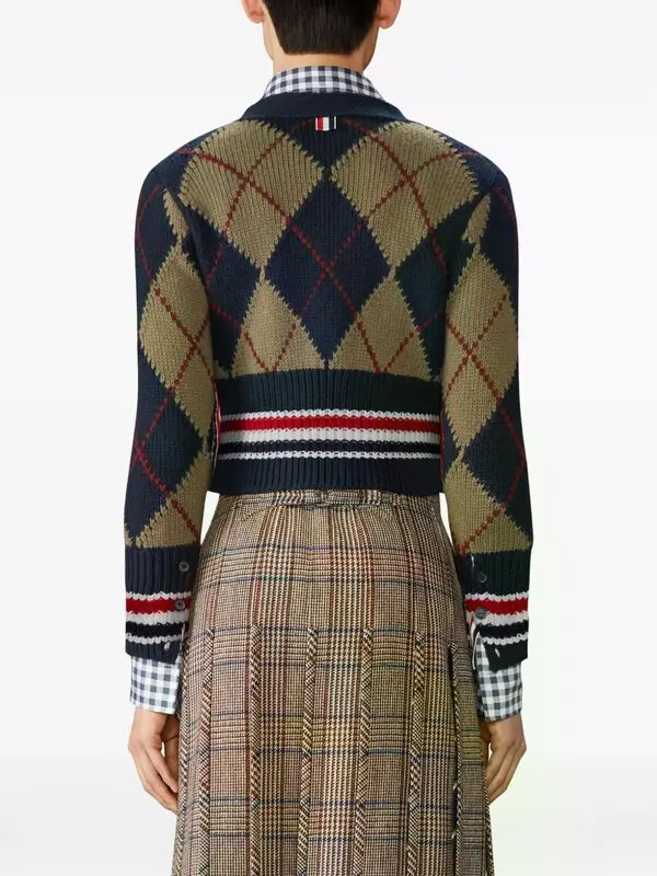 Thom Browne Argyle-intarsia V-neck Wool Cardigan