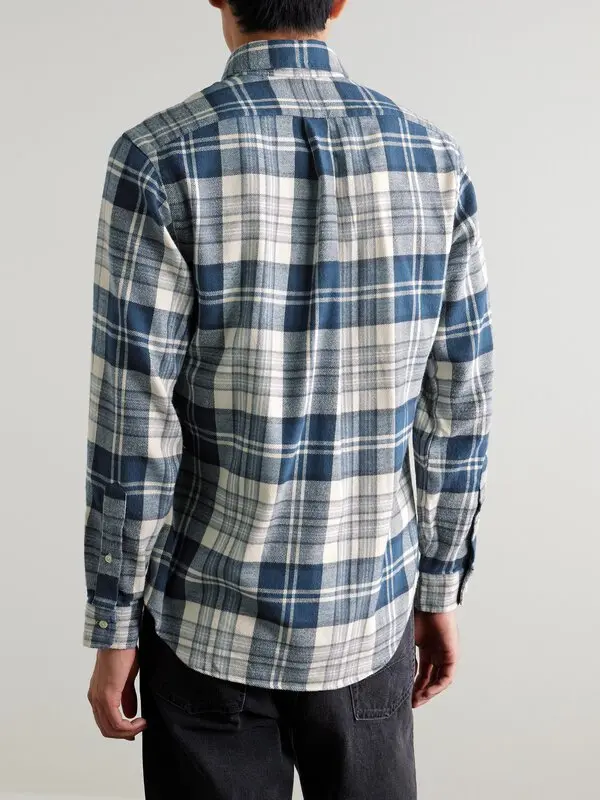 Polo Ralph Lauren Button-down Collar Logo-embroidered Cotton-flannel Shirt - Blue