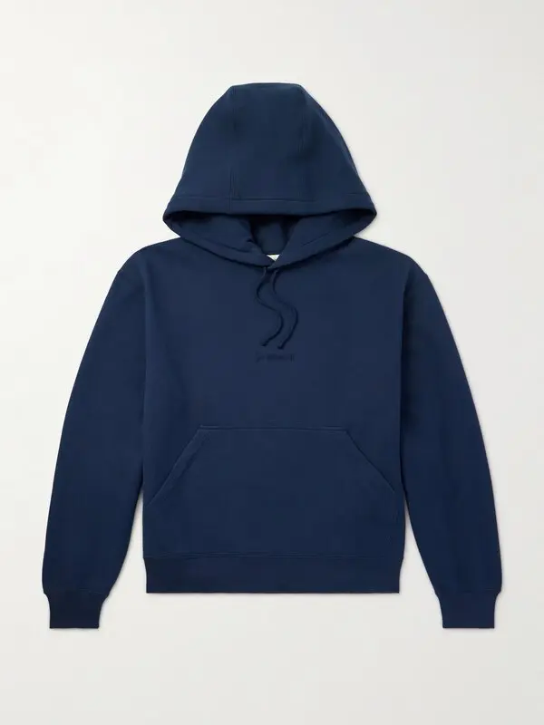 Saint Laurent Logo-embroidered Cotton-jersey Hoodie - Blue