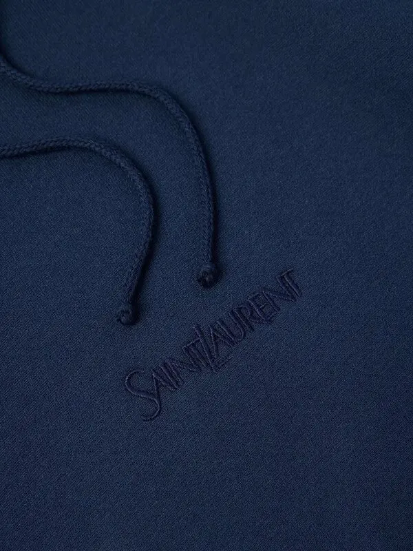 Saint Laurent Logo-embroidered Cotton-jersey Hoodie - Blue
