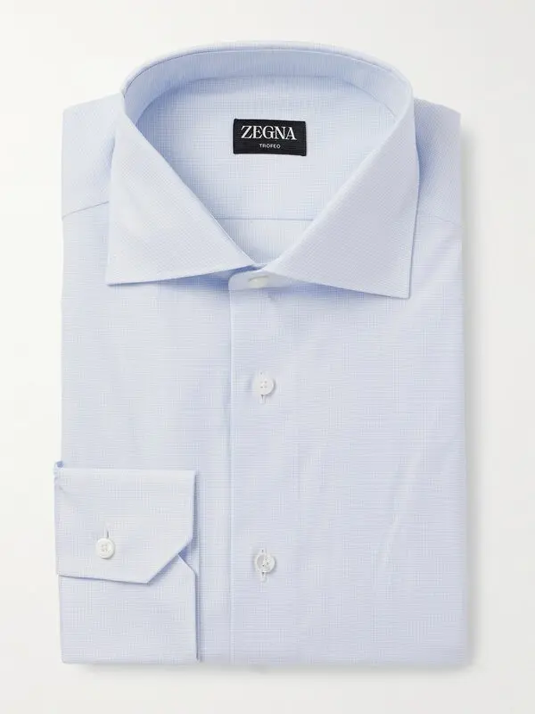Zegna Cutaway-collar Checked Cotton-poplin Shirt - Blue