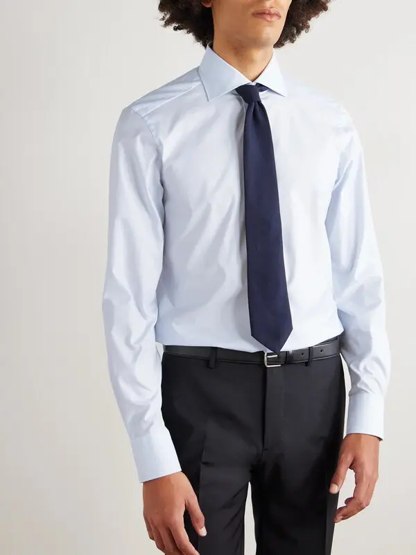 Zegna Cutaway-collar Checked Cotton-poplin Shirt - Blue